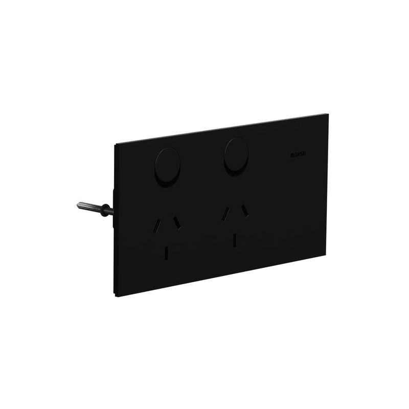 Clipsal 1025-ZB | Solis Horizontal Mount Double GPO | Matte Black Power ...