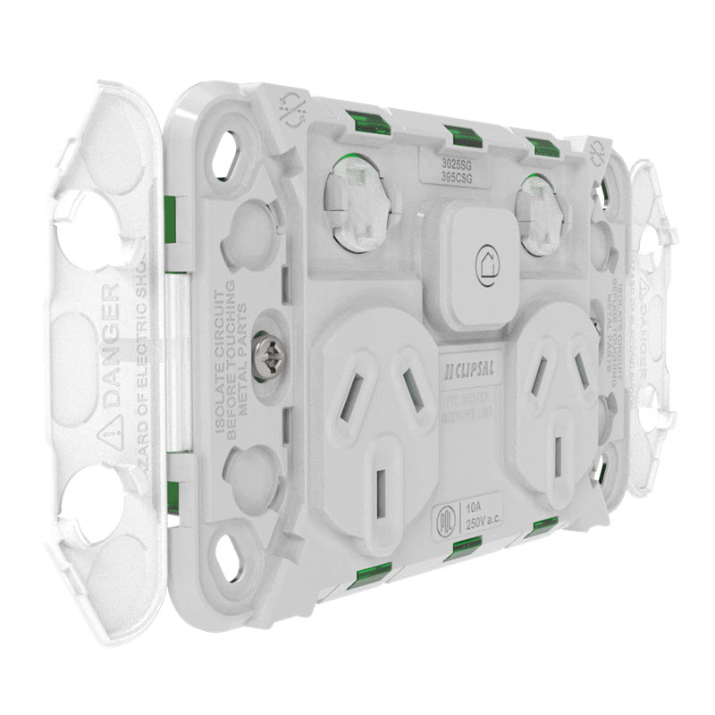 Clipsal Iconic 3025CSG | Double Power Point GPO, Grid, Horizontal Twin ...