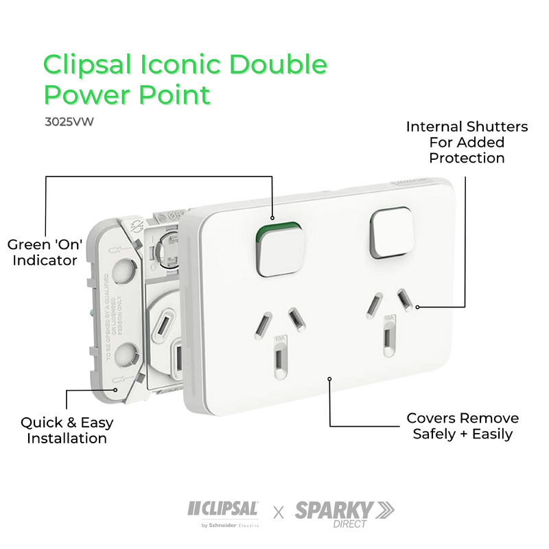 Clipsal Iconic Powerpoint Bundle 50 x 3025-VW | Double Power Point GPO ...