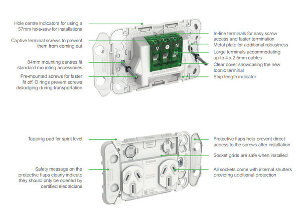 Clipsal Iconic 3025VW | Double Power Point GPO 10Amp Vivid White | 3025-VW