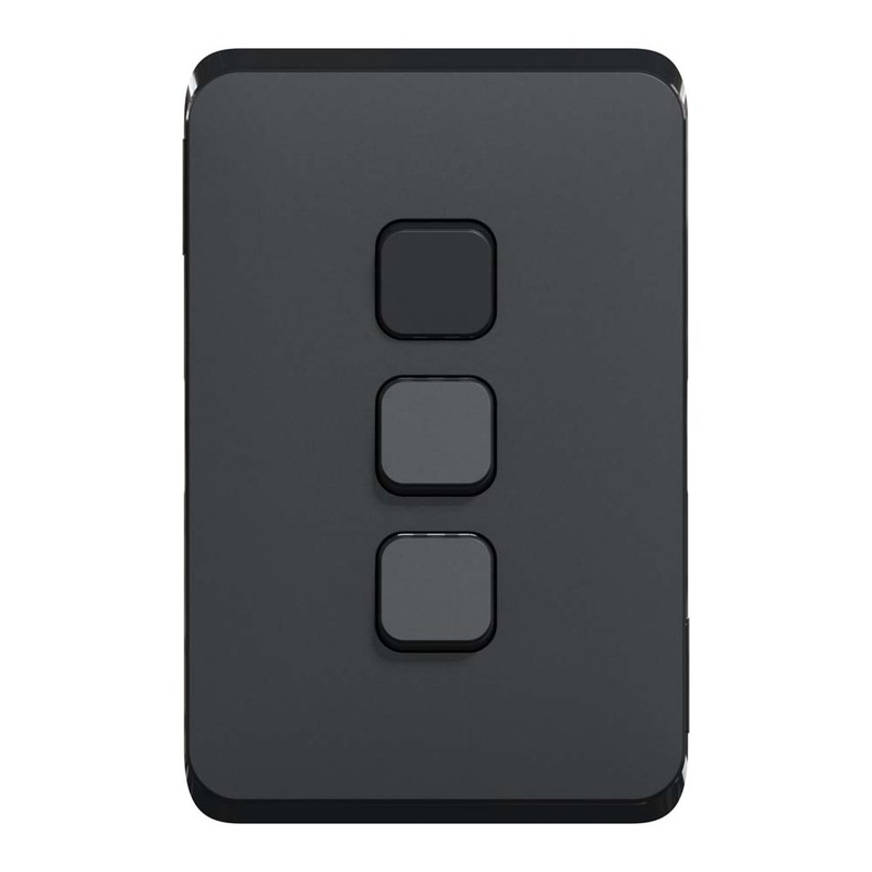 Clipsal Iconic 3043C-XB | 3 Gang Switch Plate Cover Black | (Skin Only)