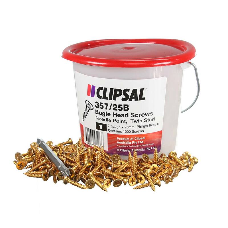 Clipsal 357/25B Needle Point Screw, Bugle Head, 7Gx25mm, 1000 per ...