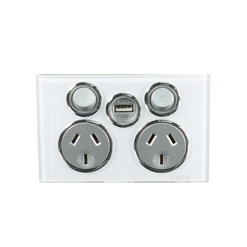 CLIPSAL SATURN 4025USBC-PW | 10A Double Power Point C/W USB | Pure White