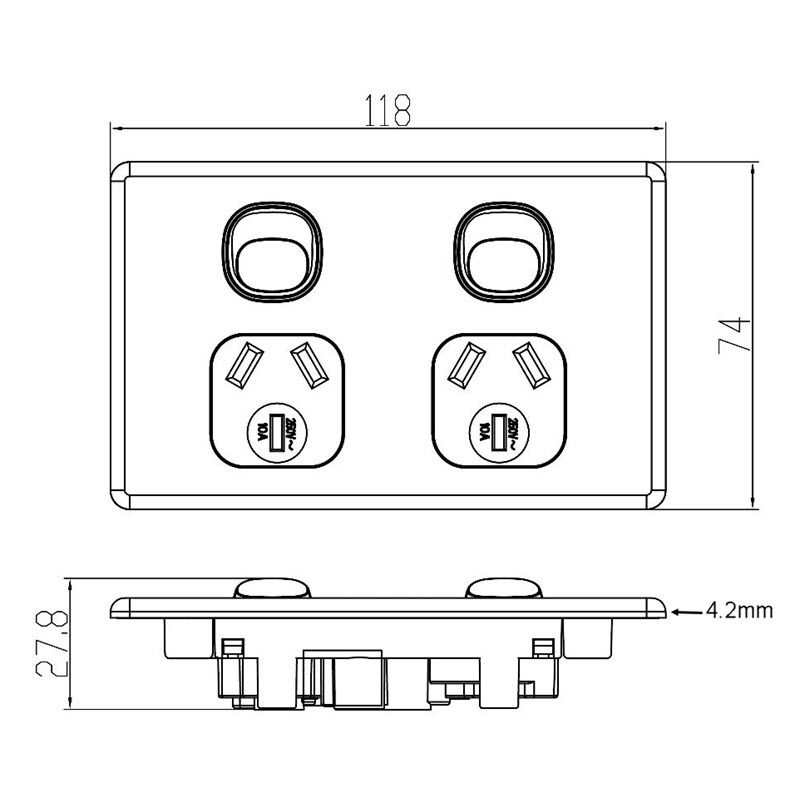 4C Slimline Single Power Point 10Amp 250v | Elegant Range | White