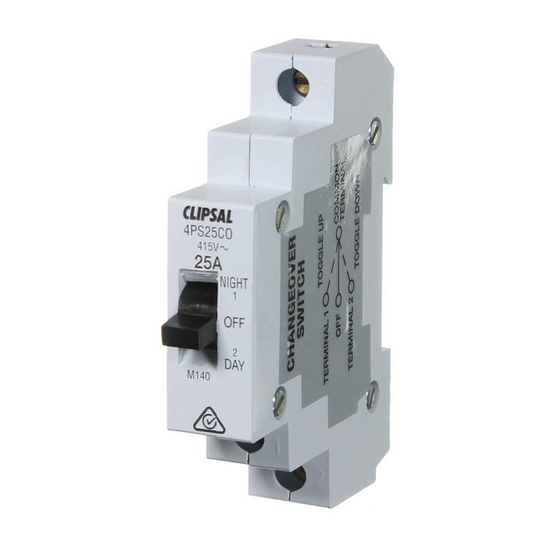 CLIPSAL 4PS25CO | Changeover Switch 1 Pole 25 Amp 240v 50Hz Din Mounted
