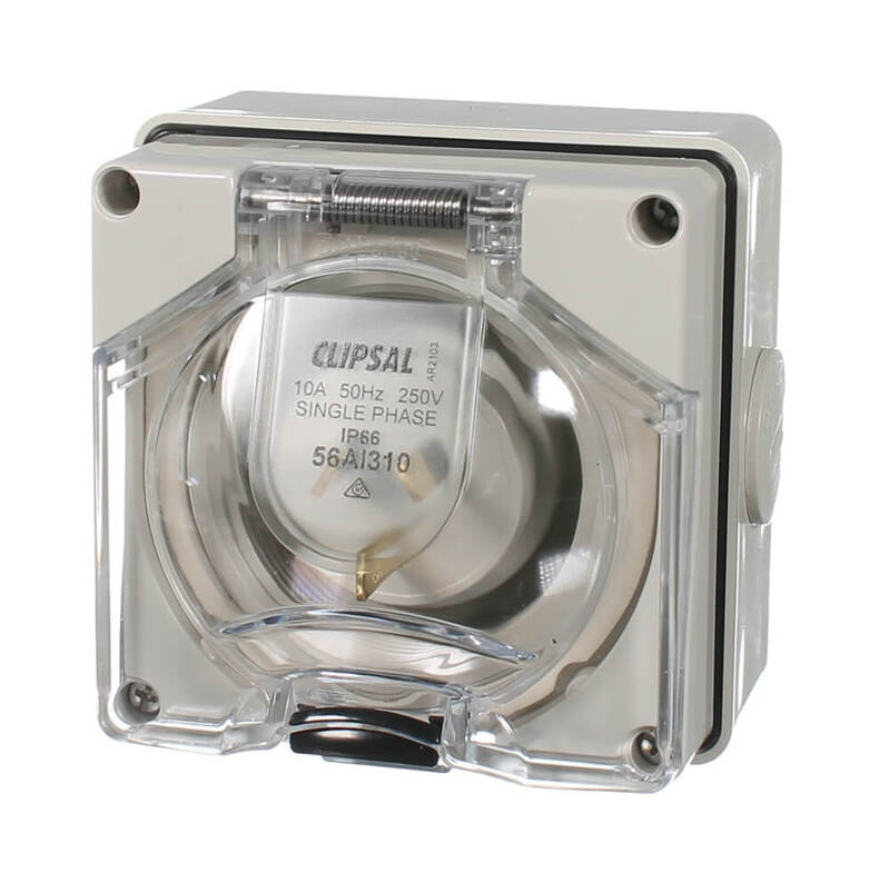 CLIPSAL 56AI310-GY | Appliance Inlet 3 Flat Pin 10Amp IP66 | 56 SERIES