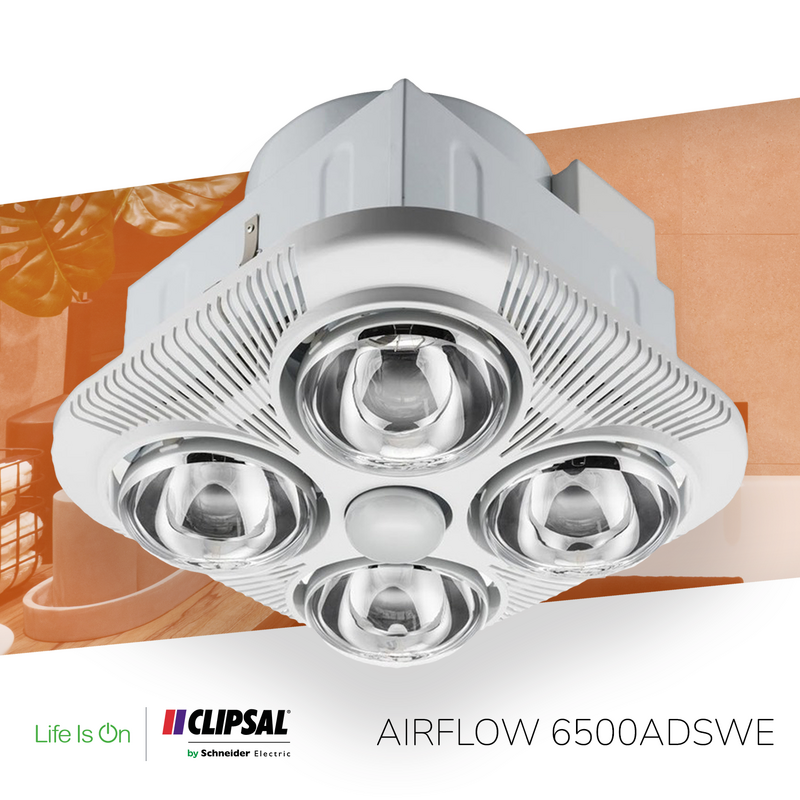 Clipsal AIRFLOW 6500ADSWE | Combo Fan Light Heat Draft 200mm 8W LED ...