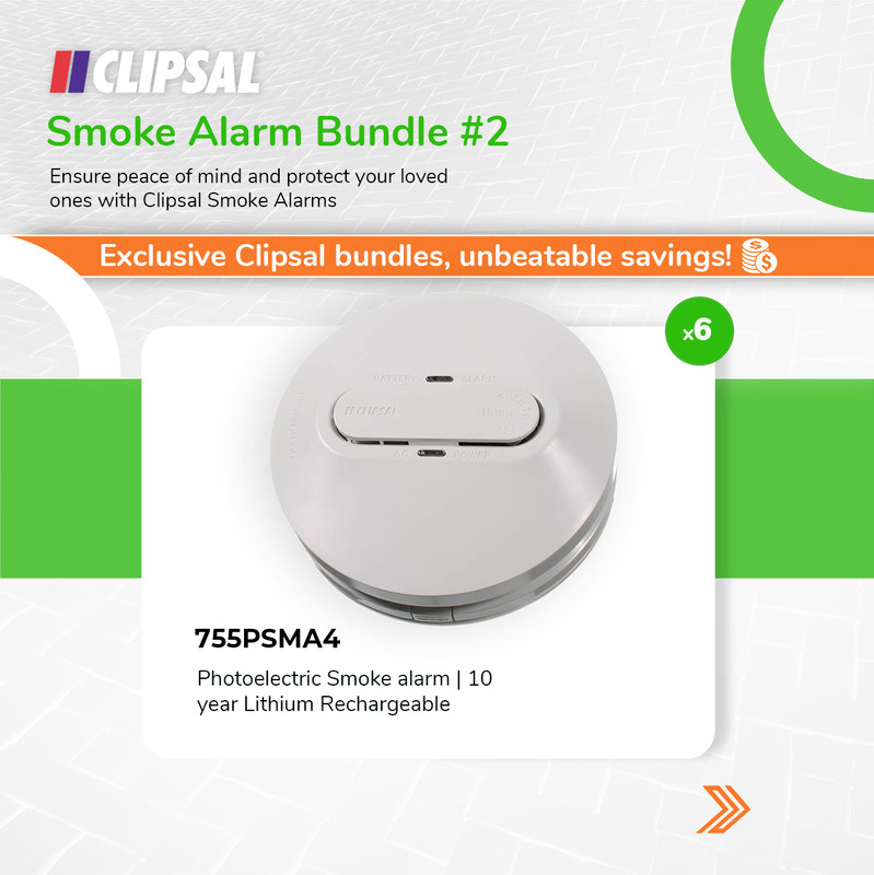 Clipsal 755PSMA4 | 6 x Photoelectric Smoke alarm | 10 year Lithium ...