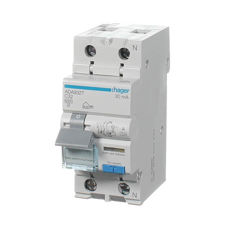HAGER ADA932T | 32 Amp 2 Pole 6kA | 30mA RCD/MCB RCBO