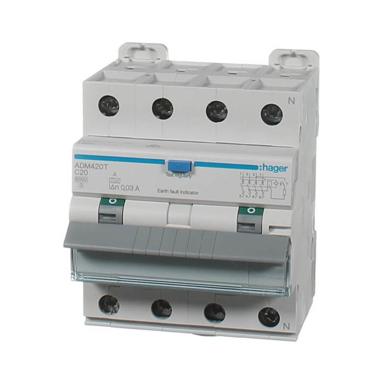 HAGER ADM420T | 4 Pole 20Amp 6kA 30mA RCD/MCB Combo