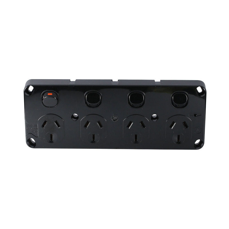 Clipsal Classic C2015D4-BK | Quad Gang power point 10 Amp | Black