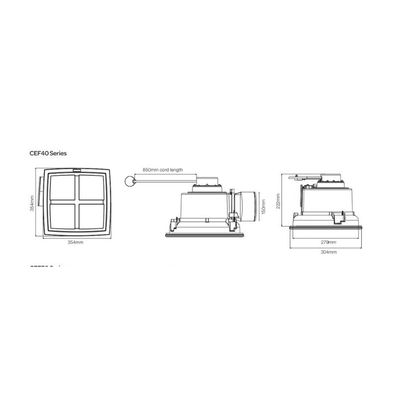 Clipsal Airflow CEF40-WE | Ductable Square Exhaust Fan | 287mm | Suits ...