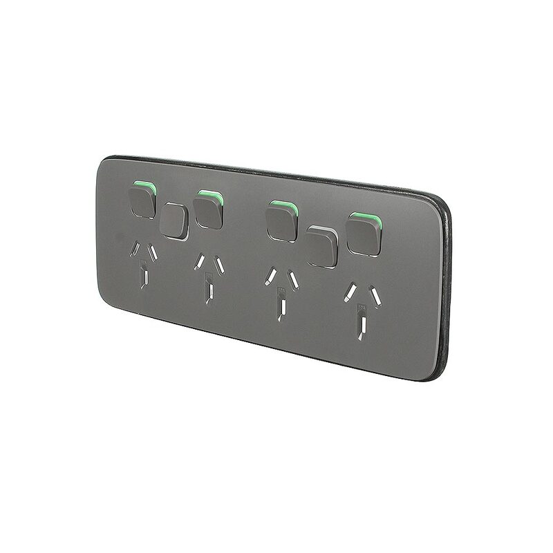 Clipsal Iconic Ash Grey Essence Skin Socket Switch Horizontal Quad 2 ...