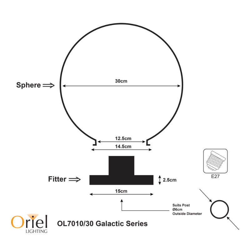 Oriel OL7010-30OP | Galactic 300mm Outdoor Acrylic Post Top | IP44