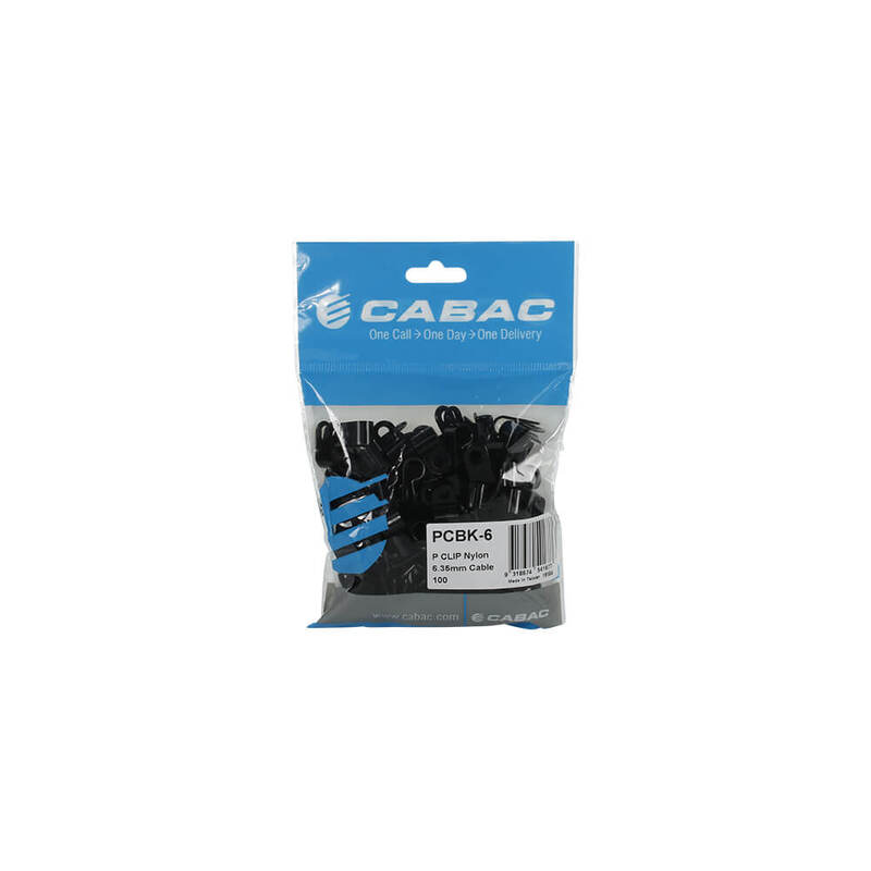 Cabac PCBK-6 | Nylon P Clip 6.3mm Cable Black 100 Pack