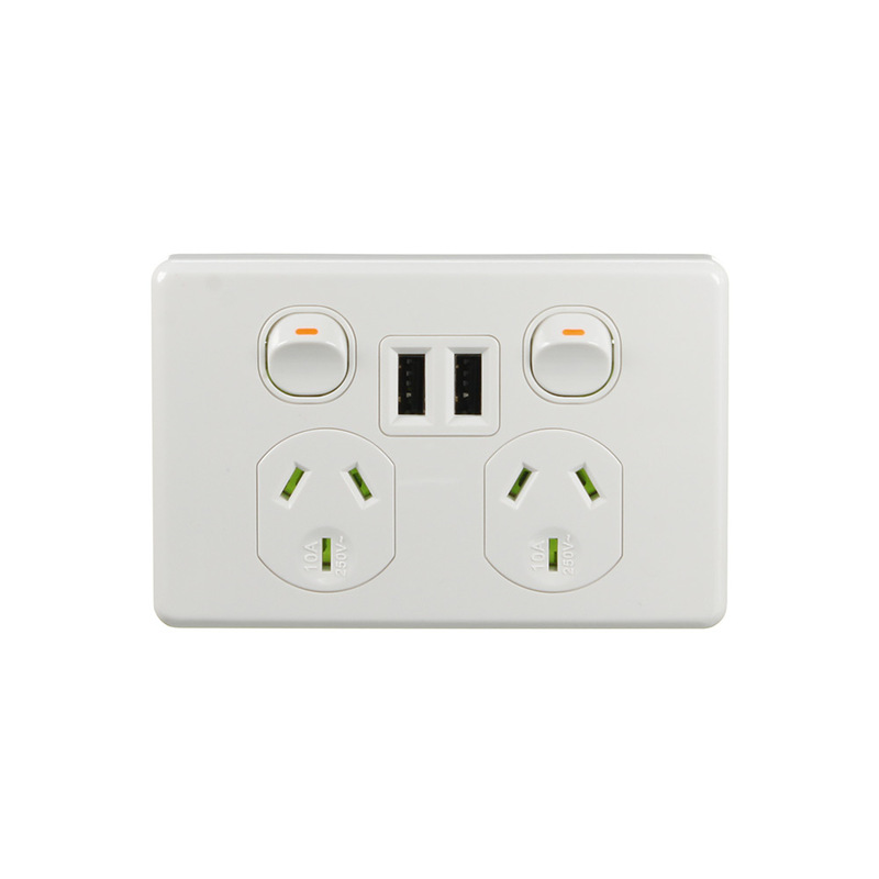Trader PUPP2USB2G | Twin Socket Outlet 10AMP With Dual 3.4A USB Charger