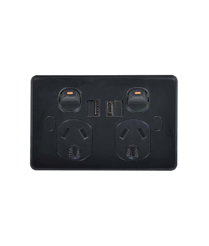 Trader Puma PUPPUSB2GACVPBK | Vandal Proof Double USB GPO Type A & C, Black