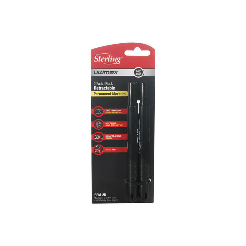 Sterling RPM-2B | Retractable Permanent Marker | 2 Pack | Black