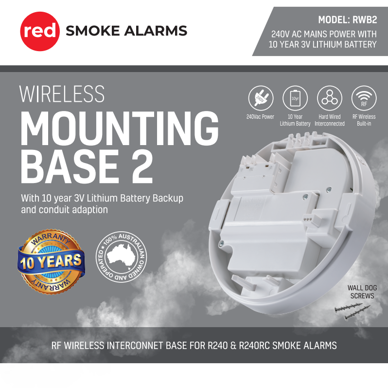 Red Smoke Alarms RWB2: Wireless Base for R240 and R240RC, Enhanced Safety