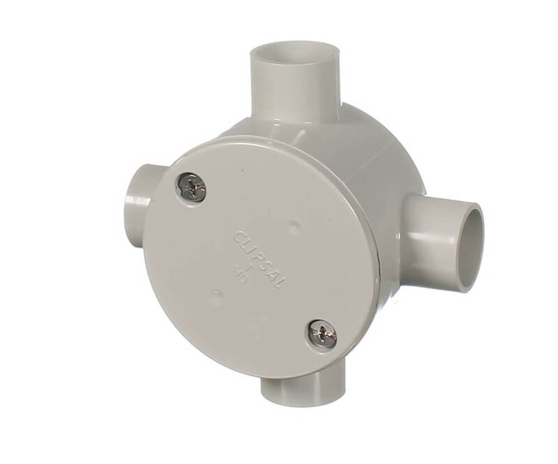 Clipsal 4 Way 20mm Round Shallow Junction Box | 240-20-4-GY | Jbox