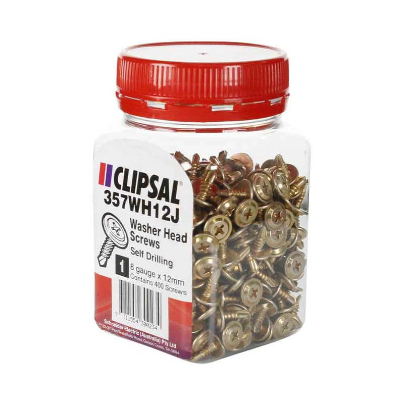 Clipsal 357WH12J | Self Drilling Washer Head Screws 8g x 12mm | Jar: 400