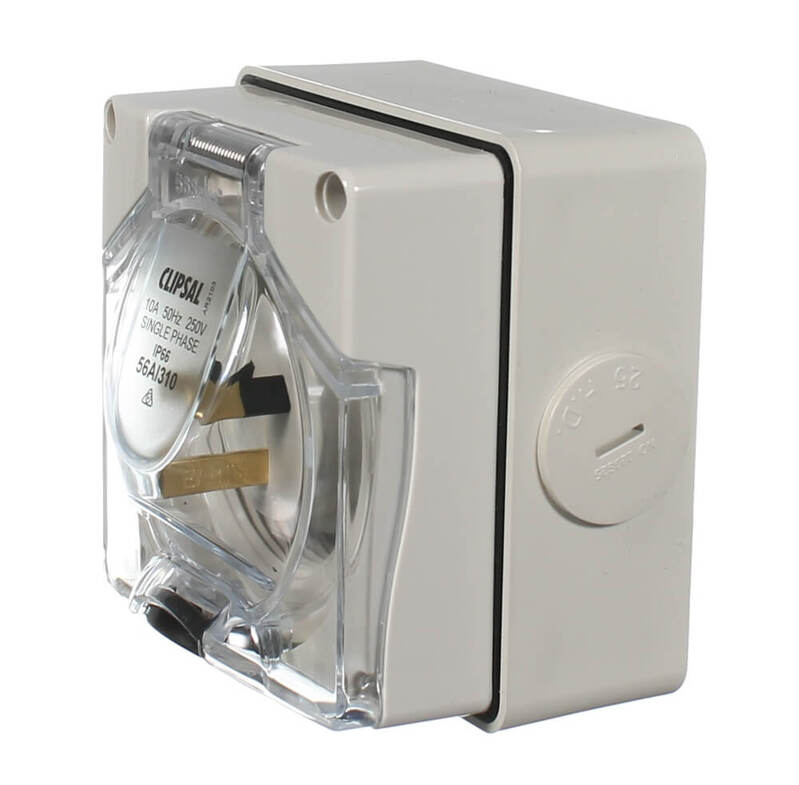CLIPSAL 56AI310-GY | Appliance Inlet 3 Flat Pin 10Amp IP66 | 56 SERIES