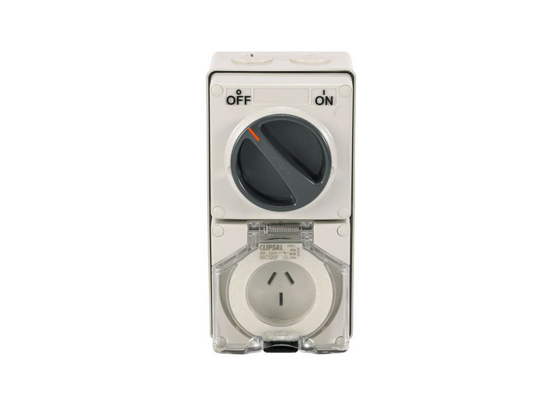 Clipsal 56C320FGY | 3 Flat Pin 20Amp Switched Socket Outlet IP66 | 56 ...