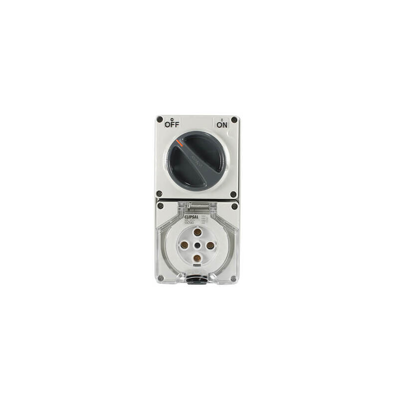 Clipsal 56C540GY | 5 Pin 40Amp 500V Switched Socket Outlet IP66 | 56 Series