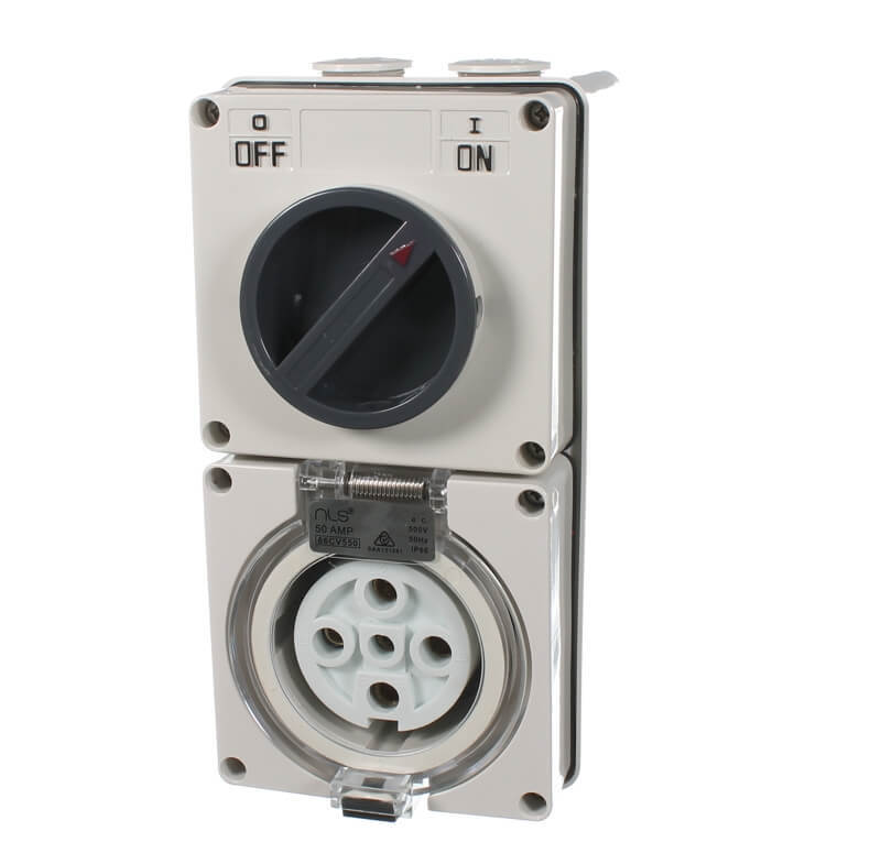 NLS 66CV550 | 5 Pin 50Amp Combination Switched Socket IP66 Rated CO3PH550