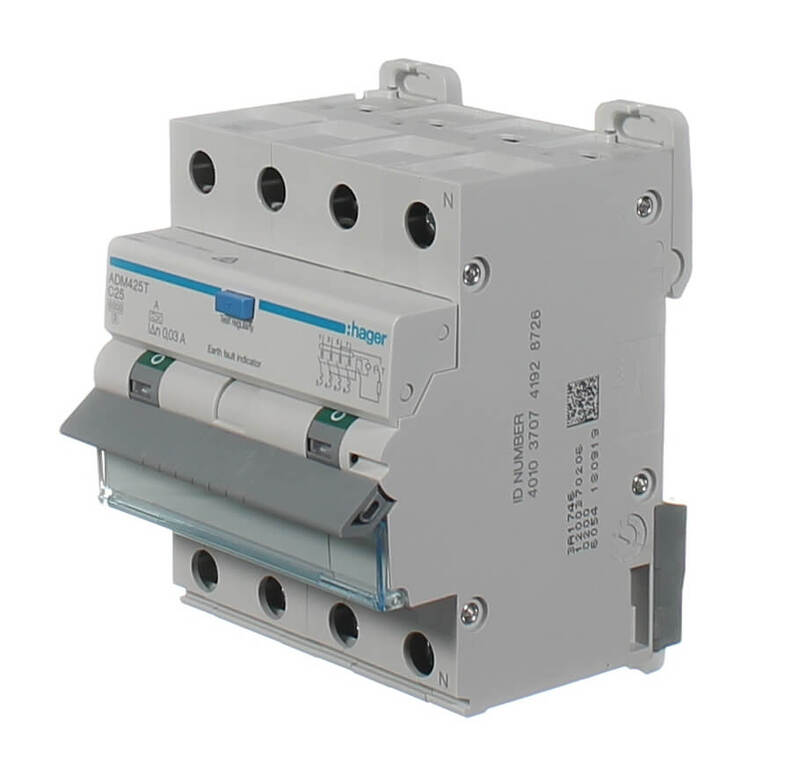 HAGER ADM425T | 4 Pole 25Amp 6kA 30mA RCD/MCB Combo