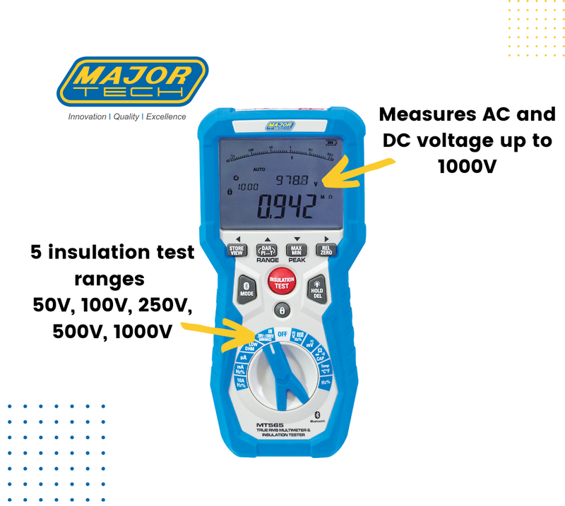 Major Tech MT565 | Bluetooth Insulation Tester and Multimeter