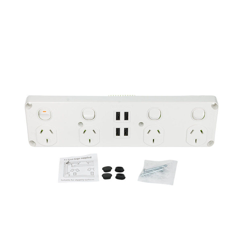 Trader Puma PU4X4 | 4 Gang GPO 10Amp 250v & 4 x 3.1A USB Outlets White