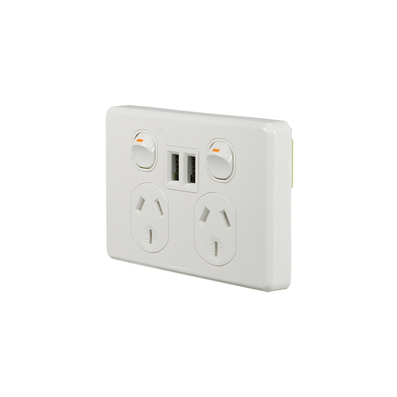 Trader PUPP2USB2G | Twin Socket Outlet 10AMP With Dual 3.4A USB Charger