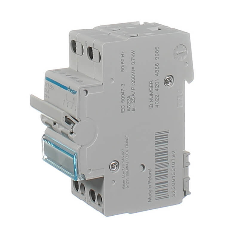 HAGER SFT225 | Changeover Switch 2 Pole 25 Amp 240v 50Hz Din Mounted