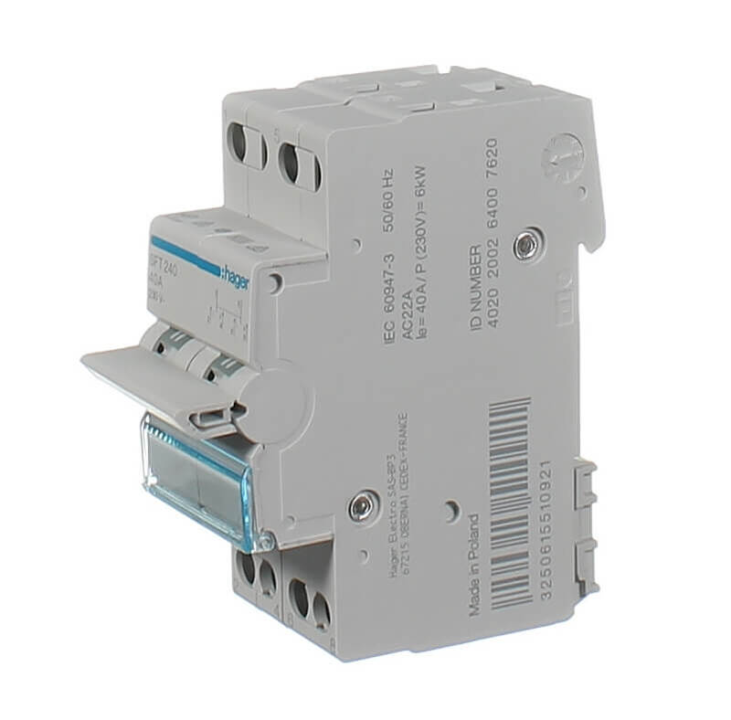HAGER SFT240 | Changeover Switch 2 Pole 40 Amp 240v 50Hz Din Mounted
