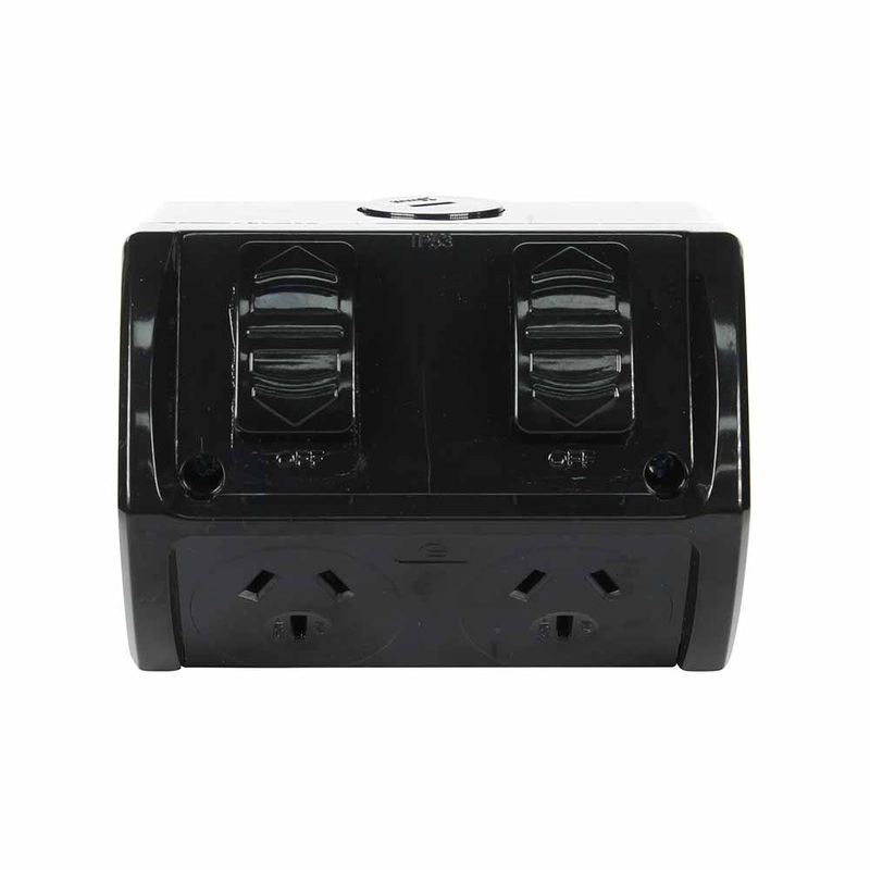 CSG WPOD10NCB | Weatherproof Double GPO 10 Amp | Black Outdoor Power Point