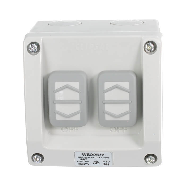 Clipsal WS226/2-RG | Double Weatherproof Switch 16amp IP66