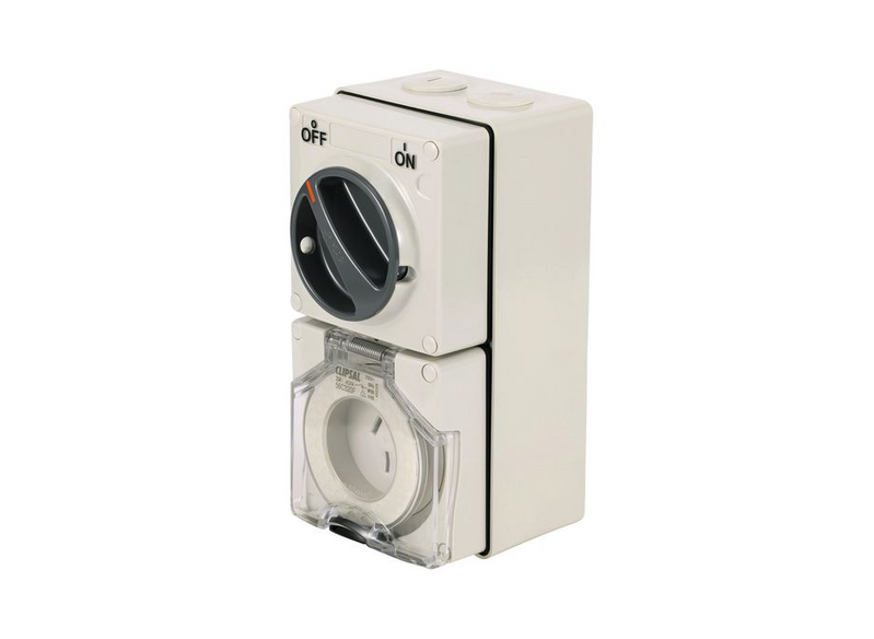 Clipsal 56C320FGY | 3 Flat Pin 20Amp Switched Socket Outlet IP66 | 56 ...