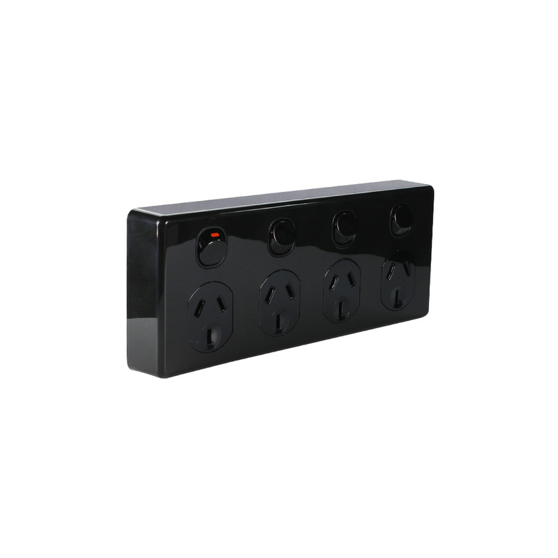 Clipsal Classic C2015D4-BK | Quad Gang power point 10 Amp | Black