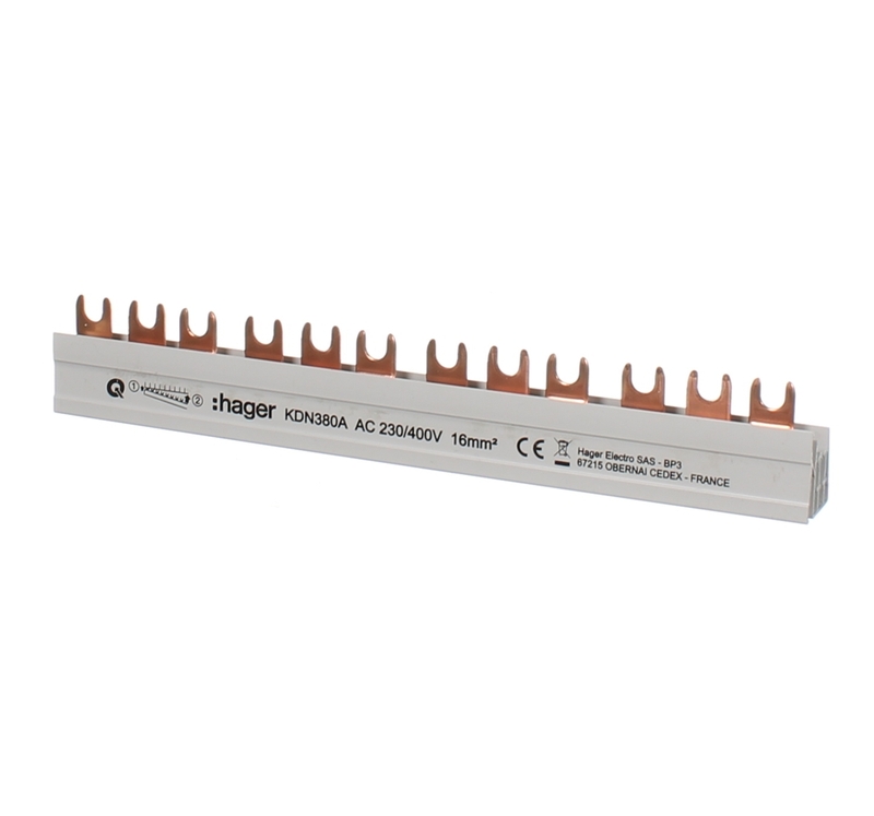 Hager KDN380A | 12 Pole 3 Phase Fork Style Insulated Busbar 80A 16mm²