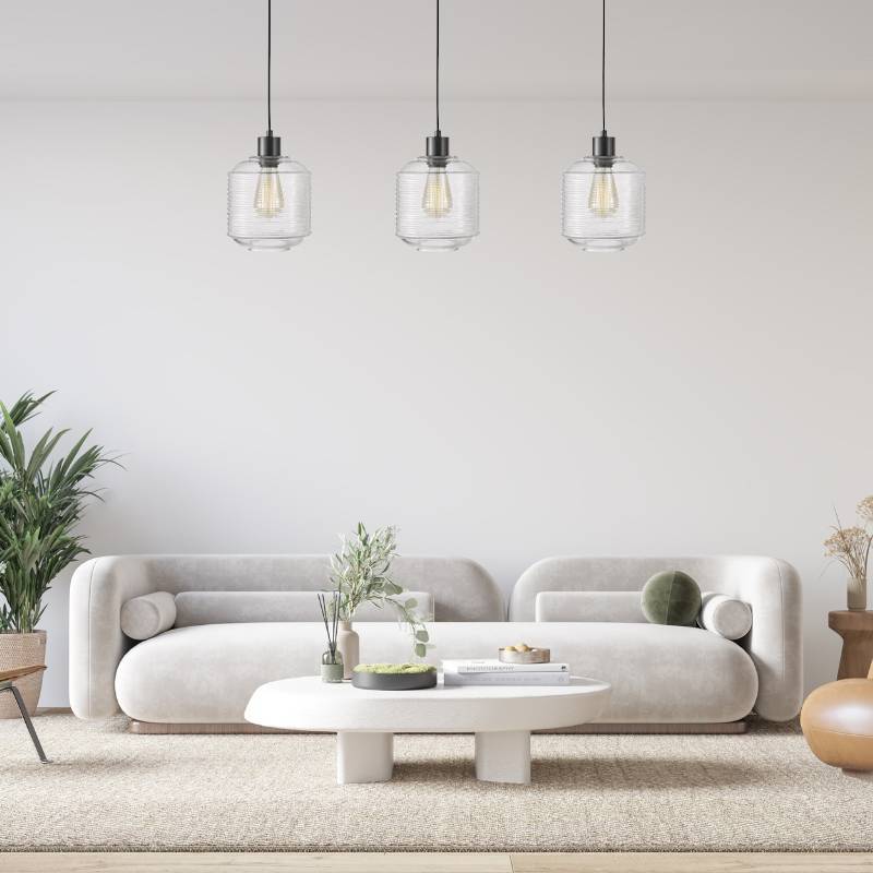 Marconi Trilight 3 Light Pendant - Clear Glass & Black Metal