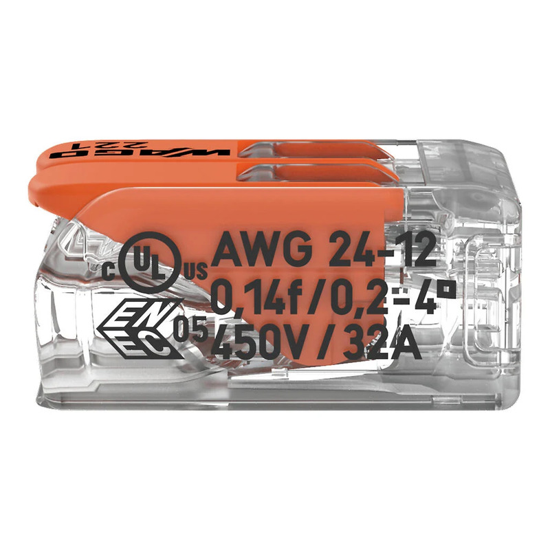 Wago 221-412 | 4mm COMPACT Splicing Connector for 2 Conductors | Jar of 100