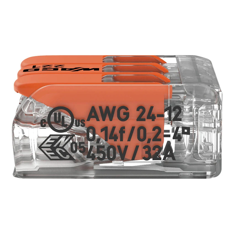 Wago 221-413 | 4mm² 3-Way Compact Splicing Connector | Jar of 50