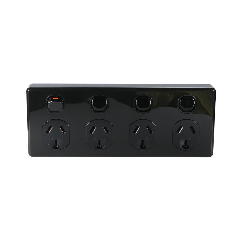 Clipsal Classic C2015D4-BK | Quad Gang power point 10 Amp | Black