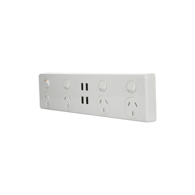 Trader PU4X4 | 4 Gang GPO 10Amp 250v & 4 x 3.1A USB Outlets White
