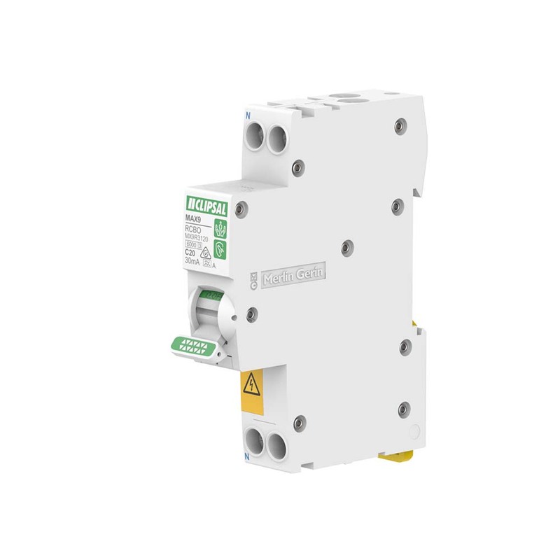 Clipsal MX9R3120 | 20A MAX9 RCBO 1PN C | 30mA Type A SLIM