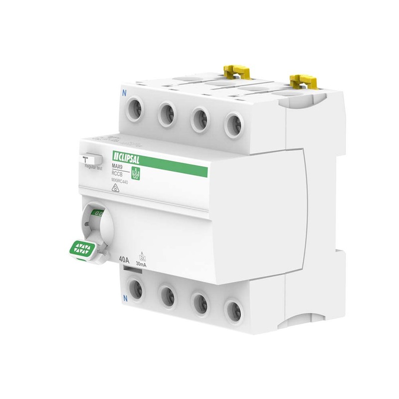 Clipsal MX9RC440 | 40A 4 Pole MAX9 RCCB | 30mA Type A