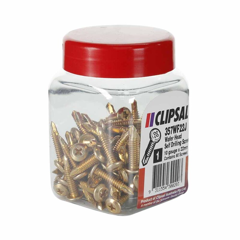 Clipsal 357WF22J | Self Drilling Wafer Head Screws 10g x 22mm | Jar: 90