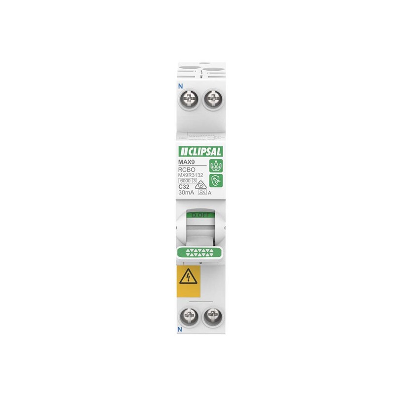Clipsal MX9R3132 | 32A MAX9 RCBO 1PN C | 30mA Type A SLIM