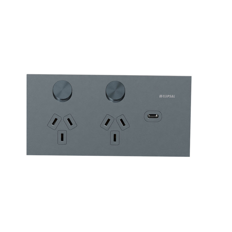 Clipsal 1025USBC-PT | Solis T Series Horizontal Double GPO With USB-C ...